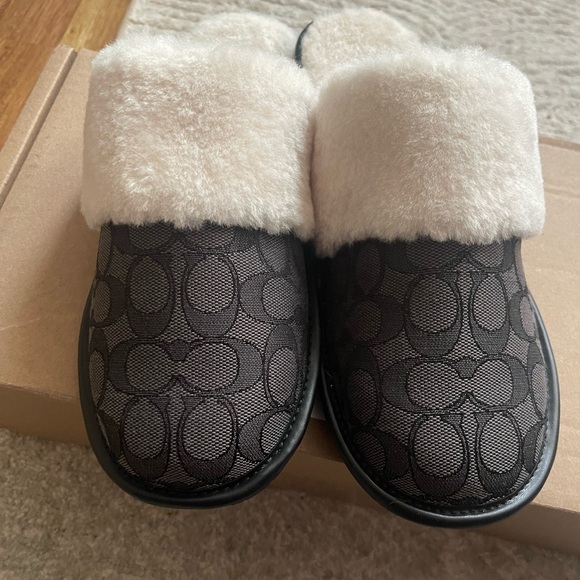 Coach | Shoes | Coach Black And White Furlined Slippers | Poshmark